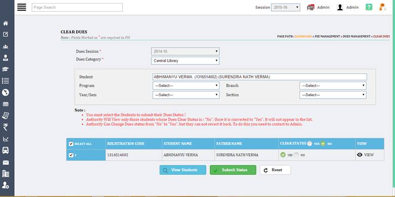 3. CheckStudent Dues